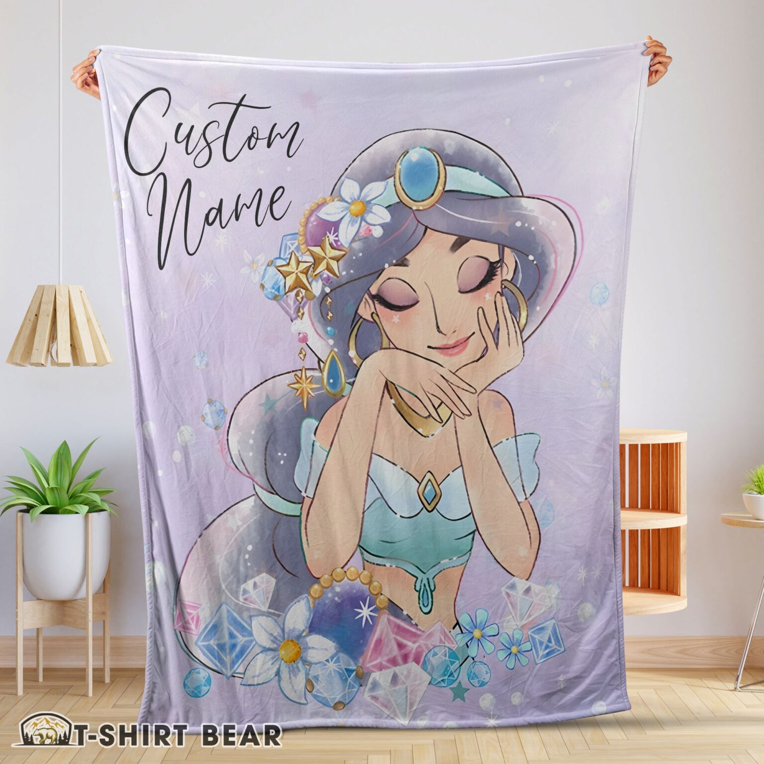 Cute Cartoon Disney Aladdin Jasmine Princess Blanket Fleece Customized ...
