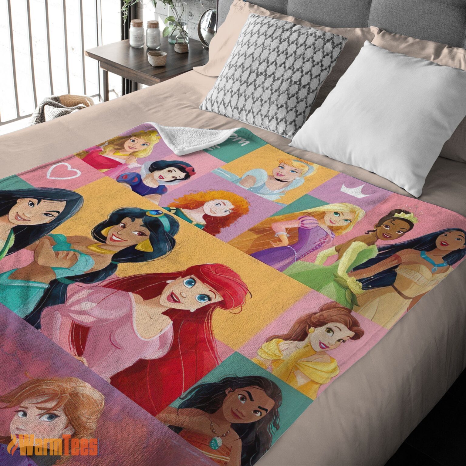 Happy Disney Cartoon All Princess Characters Blanket Fleece Customized ...