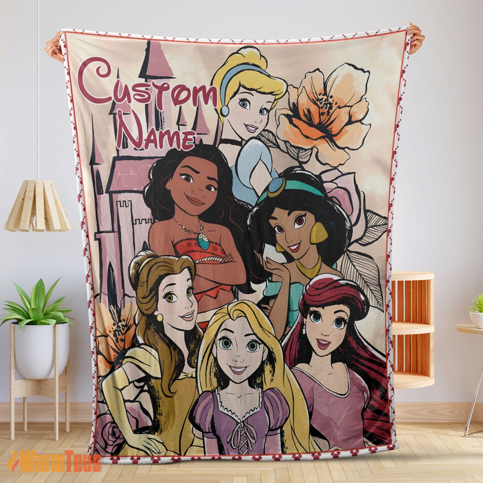 Happy Disney Cartoon Princess Characters Blanket Fleece Customized ...