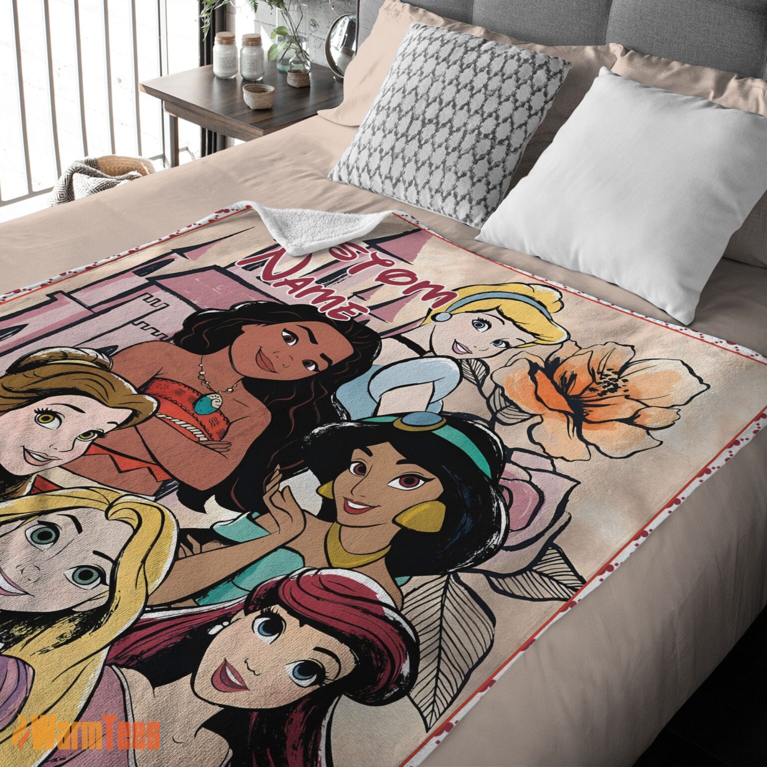 Happy Disney Cartoon Princess Characters Blanket Fleece Customized ...